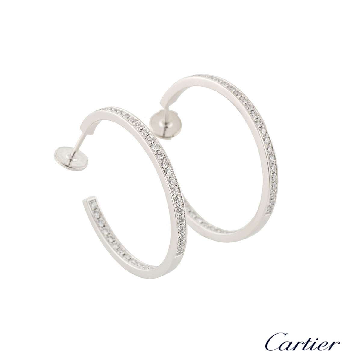 Cartier White Gold Diamond Hoop Earrings | Rich Diamonds Cartier White Gold Diamond Hoop Earrings | Rich Diamonds